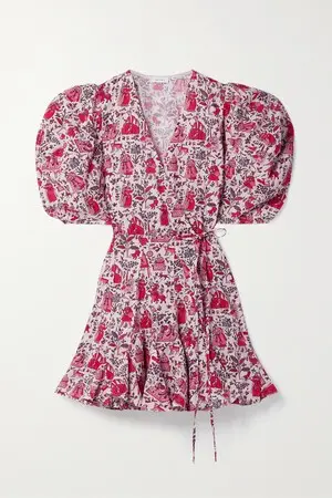 Rhode Claudine Printed Cotton-poplin Wrap Mini Dress