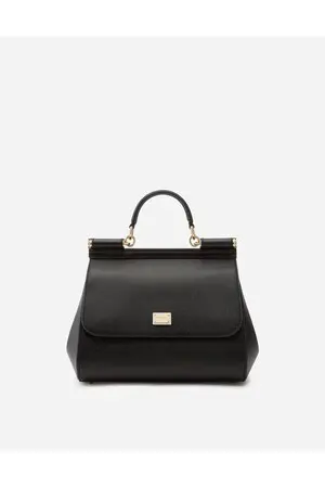 Dolce & Gabbana Medium Sicily Handbag In Dauphine Leather - Black