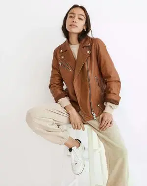 Madewell Washed Leather Motorcycle Jacket - Dried Cedar