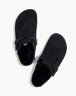 Madewell Birkenstock® Suede Boston Shearling Clogs - Black,black