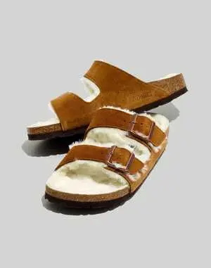 Madewell Birkenstock® Suede Arizona Sandals In Shearling - Mink Natural