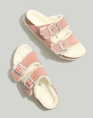 Madewell Birkenstock® Suede Arizona Sandals In Shearling Pink Clay Suede