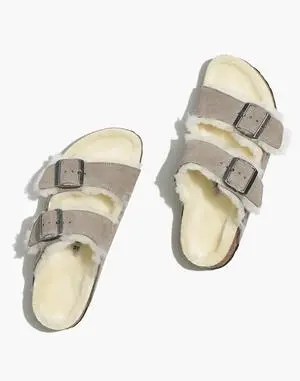 Madewell Birkenstock® Suede Arizona Sandals In Shearling - Stone Coin Suede,shearing