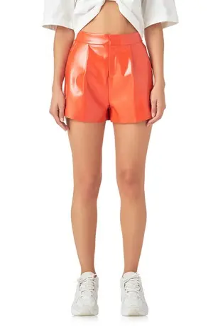 GREY LAB Faux Leather High-waist Shorts - Orange