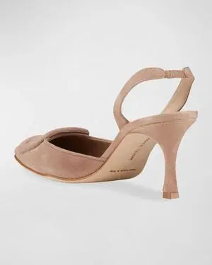 Manolo Blahnik Suede Slingback Pumps - Beige