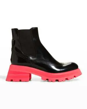 Alexander McQueen Wander Contrast-sole Chelsea Boots Black Coral