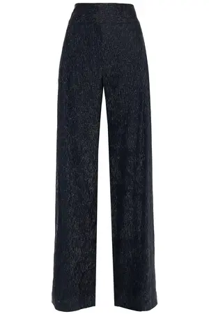 Roland Mouret Brunswick Metallic Plissé Silk-blend Georgette Wide-leg Pants - Midnight Blue