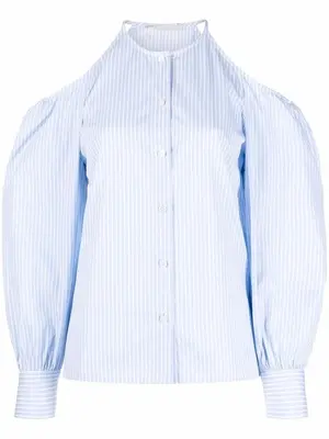 Stella McCartney Striped Cold-shoulder Blouse - Blue