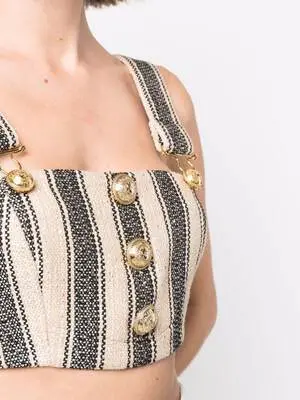 Balmain Striped Cropped Top