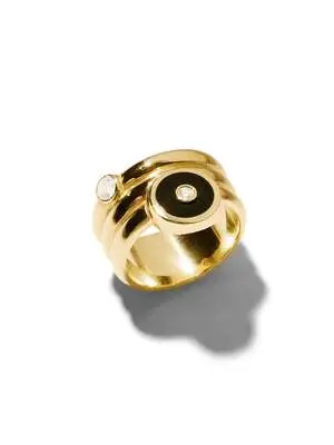 Retrouvai Triple Coil Mini Onyx And Diamond Ring - Yellow Gold