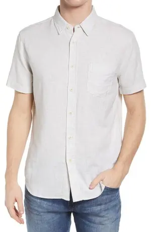 Rails Fairfax Relaxed Fit Short Sleeve Cotton Button-up Shirt Grey Melange