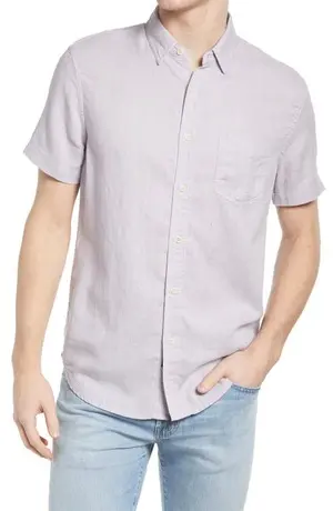 Rails Fairfax Relaxed Fit Short Sleeve Cotton Button-up Shirt Lavender