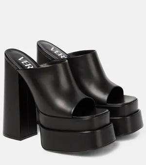 Versace Leather Platform Sandals - Black