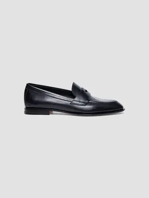 Santoni Famed Leather Penny Loafers - Black