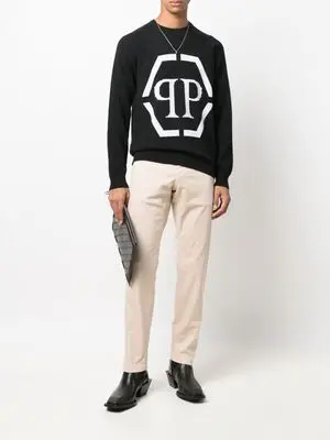 Philipp Plein Intarsia-logo Crewneck Jumper - Black