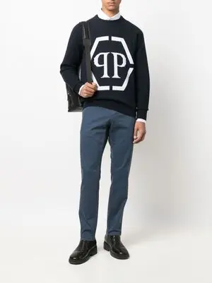 Philipp Plein Hexagon-patch Slim-fit Chinos - Blue
