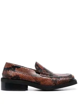 GANNI Snakeskin-effect Penny Loafers - Brown