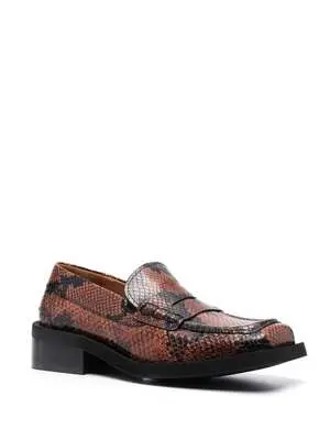 GANNI Snakeskin-effect Penny Loafers