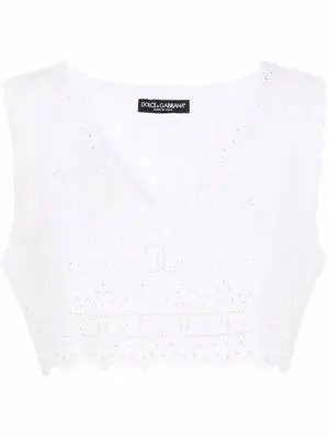 Dolce & Gabbana Embroidered Linen Crop Top - White
