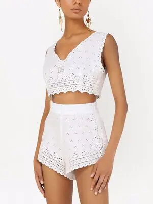 Dolce & Gabbana Embroidered Linen Crop Top
