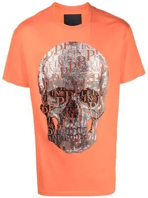 Philipp Plein Beaded Logo-skull T-shirt - Orange