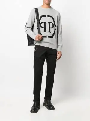 Philipp Plein Hexagon Logo Slim-fit Chinos - Black