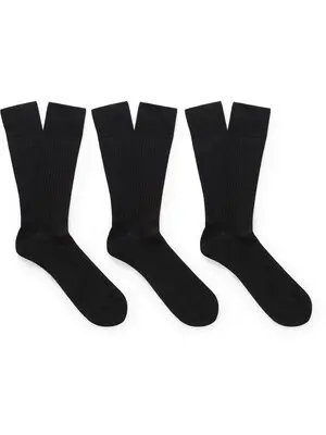 Nn07 Three-pack Ribbed Cotton-blend Socks - Black