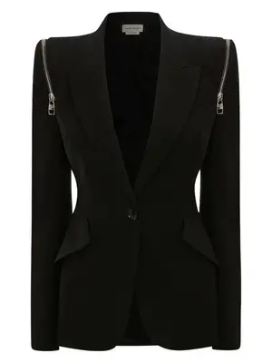 Alexander McQueen Zip Shoulder Leaf Crepe Blazer