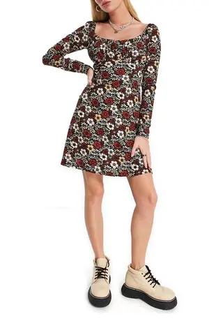 Topshop 70s Floral Long Sleeve A-line Dress