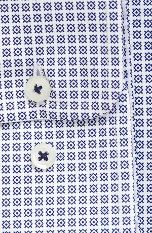 David Donahue Fusion Performance Geo Print Stretch Dress Shirt
