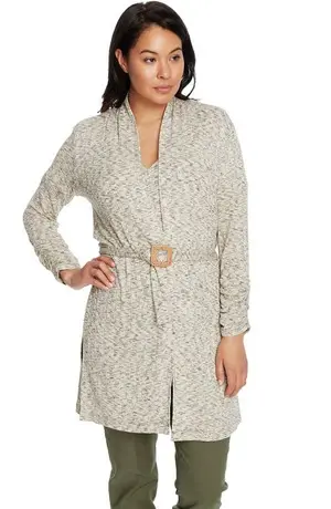 Chaus Jaspé Ribbed Belted Long Cardigan