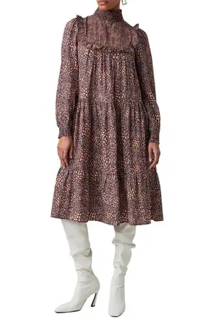 French Connection Faith Drape Long Sleeve Shift Dress - Bitter Chocolate