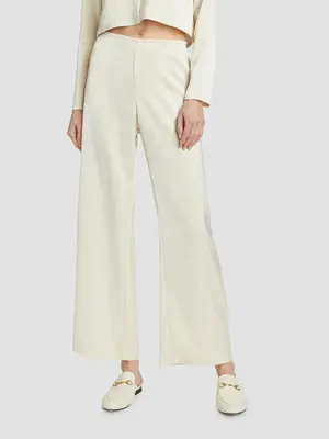 LESET Barb Satin Wide-leg Pants - Creme