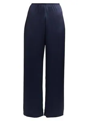 LESET Barb Satin Wide-leg Pants Navy