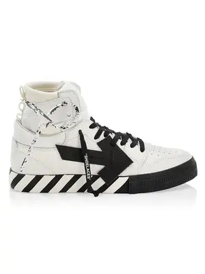 Off-White Men's Vulcanized Leather High-Top Sneakers - White Black  - White Black