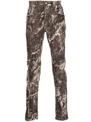 PURPLE BRAND Marble-print Skinny Jeans - Brown