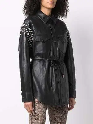 Philipp Plein Crystal-studded Leather Shirt
