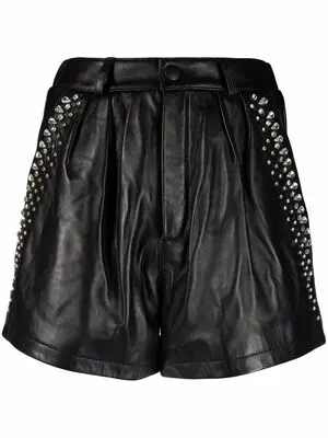 Philipp Plein Crystal-embellished Leather Shorts - Black