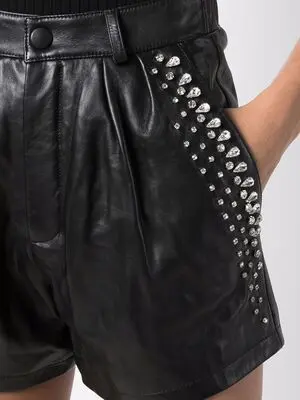 Philipp Plein Crystal-embellished Leather Shorts - Black