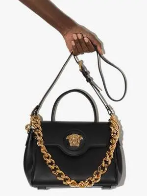 Versace La Medusa Leather Handbag - Black