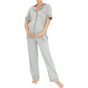 ANGEL MATERNITY Short Sleeve Maternity Pajamas Marl Gray