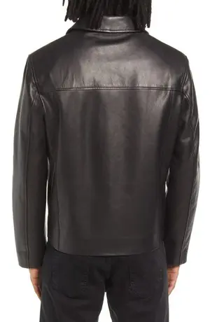 Cole Haan Smooth Lamb Leather Collared Jacket - Black