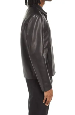 Cole Haan Smooth Lamb Leather Collared Jacket - Black