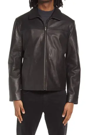 Cole Haan Smooth Lamb Leather Collared Jacket - Black