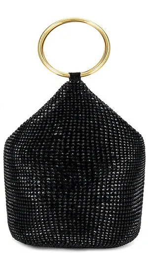 OLGA BERG Ellie Crystal Mesh Ring Handle Bag - Black
