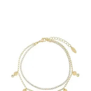 Ettika Giovanna Layered Crystal 18k Gold Plated Anklet - Gold