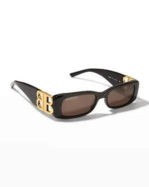 Balenciaga Logo Rectangle Sunglasses 001 Shiny Black