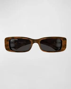 Balenciaga Logo Rectangle Sunglasses - Havana