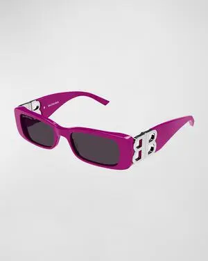 Balenciaga Logo Rectangle Sunglasses Shiny Solid Fuchsia