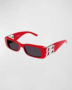 Balenciaga Logo Rectangle Sunglasses Shiny Solid Red